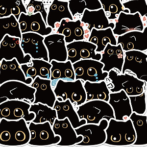 Cute Black Cat Stickers, Funny Cartoon Cat Meme Stickers Pack, 40PCS Funimost Vinyl Waterproof Animal Stickers for Water Bottle Laptop (Cat)