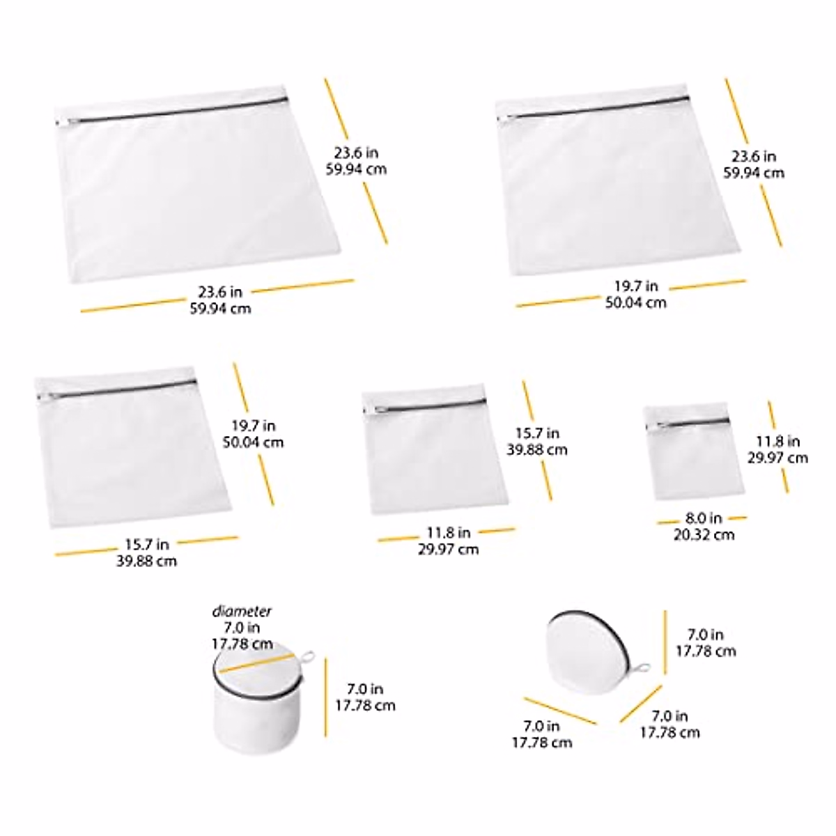 Whitmor Fine Mesh Bags, Set of 7, White