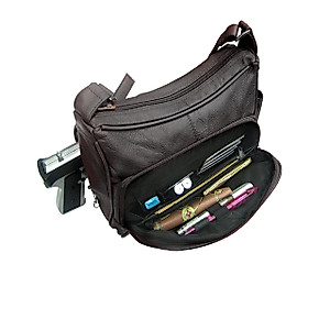Roma Leathers Gun Concealment Shoulder Purse with Organizer - Cowhide Leather, Adjustable Strap - Black