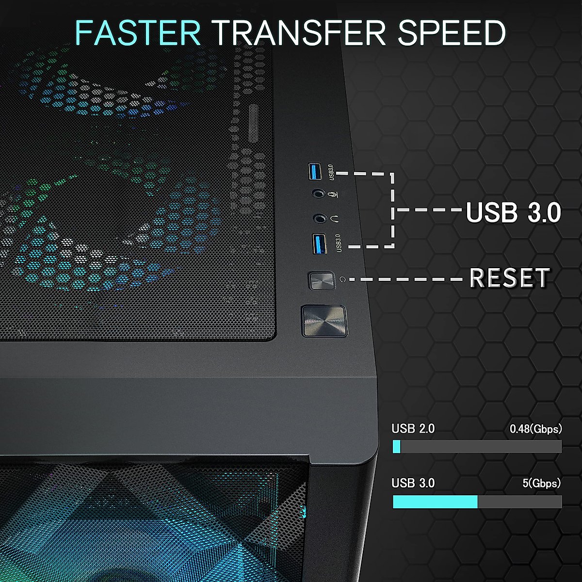 MUSETEX ATX PC Case Pre-Install 6 PWM ARGB Fans, Polygonal Mesh Computer Gaming Case, Opening Tempered Glass Side Panel Mid-Tower Case, USB 3.0 x 2, Black, NN8