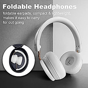 Hmusic Bluetooth Headphones, On Ear Headphones, Bluetooth 5.1 or Wired Connection, 32H Playtime Soft Protein Leather Ear Cups Wireless Headphone with Built-in Mic for Travel, Home, Office (White)