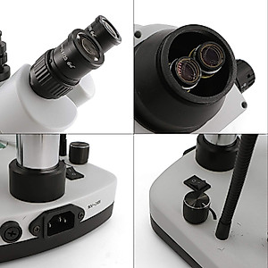 Swift S7-TGL-CA05 Trinocular Stereo Microscope, 7X-45X Zoom, WF10X Eyepieces, Gooseneck & Transmitted LED Lights, Pillar Stand, 110V