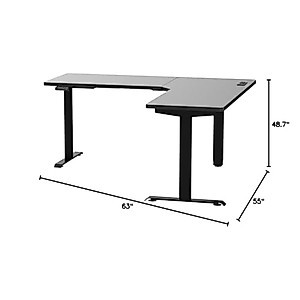 Marsail Corner Stand Up Desk Adjustable Height with 4-in 1 Electical Outlet, L Shaped Electric Standing Desk with Headphone Hook, Stand up Desk for Home Office Sturdy Writing Workstation Black