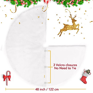 Funux Faux Fur Christmas Tree Skirt - 48 inch Plush White Luxury Skirt for Xmas Tree Holiday Decorations