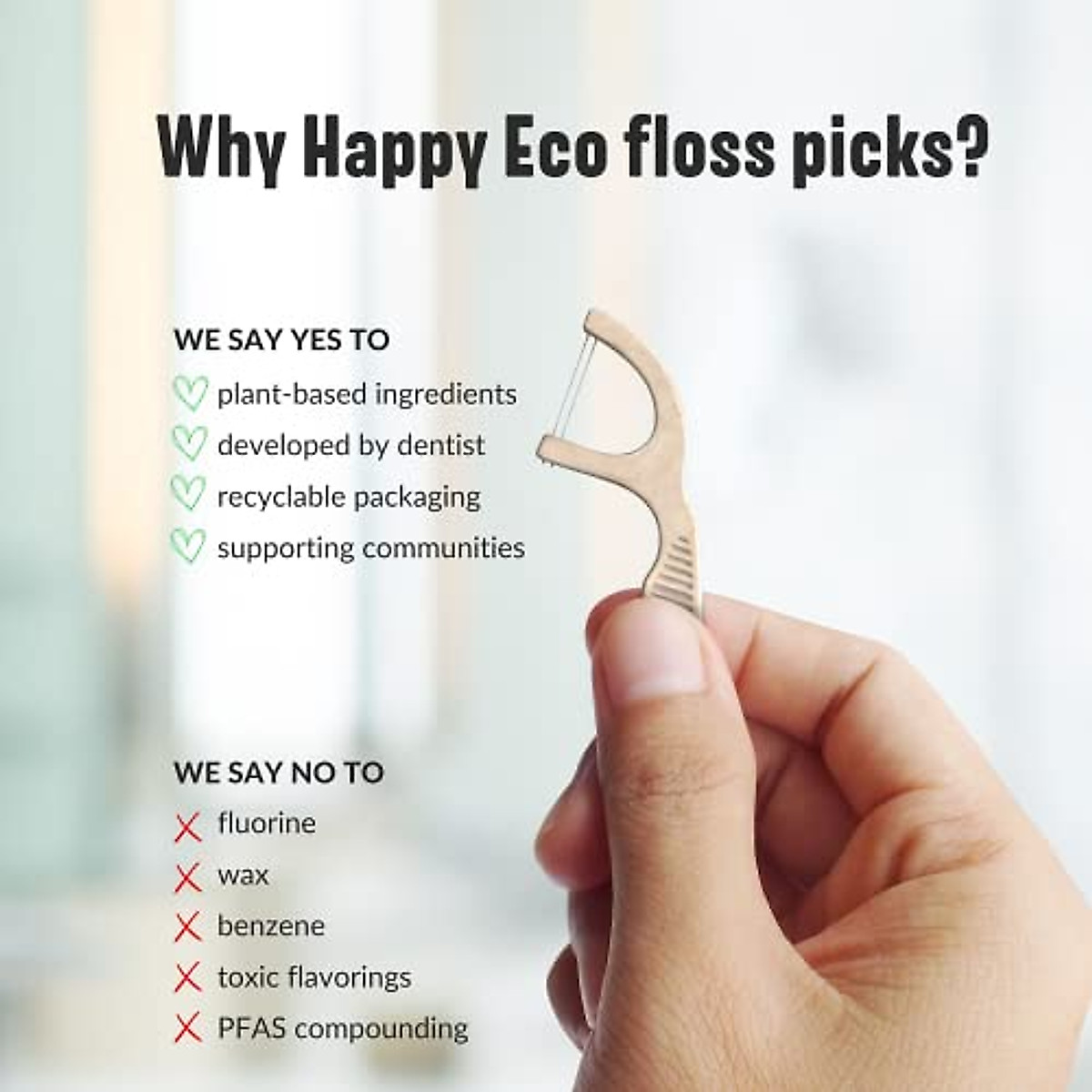 Natural Dental Floss Picks (200) - Vegan, Sustainable, Reusable Floss Sticks for Adults and Kids with Dental Pick - Plaque Remover for Teeth Cleaning - Tooth Picks Flossers - Biodegradable Floss Pick