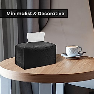 AILOS 2pcs Tissue Box Cover Rectangular- Tissue Box Holder Rectangular - Tissue Holders Decorative - Faux Leather Tissue Box Cover - Tissue Box Cover Rectangle - Decorative Tissue Box Holder (Black)