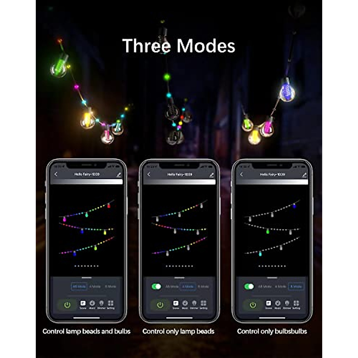 Flacchi 50Ft RGBw Smart String Lights Outdoor with Rope Fairy, Bluetooth APP & Remote Control, Color Changing Dimmable G40 Patio Lights for Balcony, Backyard, Party, Bistro, Holidays
