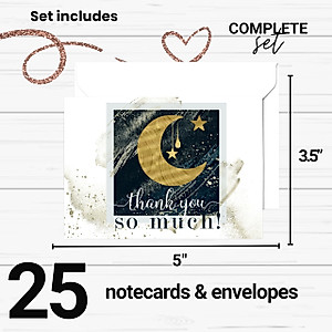 Paper Clever Party Star and Moon Thank You Cards with Envelopes - 25 Pack - Cosmic Design for All Occasions: Showers, Weddings, Graduations & Everyday Essentials - Folded Navy and Gold Set
