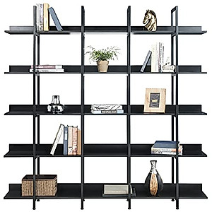 Merax 5 Shelf Bookcase, Black Bookshelf Modern Industrial Style, Display Rack and Storage Organizer for Living Room, Black