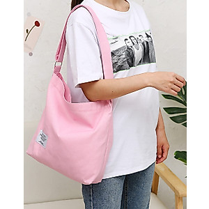 Covelin Women's Retro Large Size Canvas Shoulder Bag Hobo Crossbody Handbag Casual Tote Pink