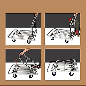 Flatbed Hand Cart Foldable Hand Truck Heavy Duty Stainless Push Cart Flatbed Trolley with Hollow Out Platform for Luggage Baggage Moving Transport Heavy Duty Flatbed Cart (Size : 60 * 90)