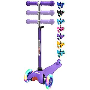 ChromeWheels Scooter for Kids, Deluxe 3 Wheel Scooter for Toddlers 4 Adjustable Height Glider with Kick Scooters, Lean to Steer with LED Flashing Light for Ages 3-6 Girls Boys, Purple