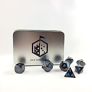 Dice Dungeons Black Frost Metal 7pc Dice Set with Display Case for D&D and Other RPGs