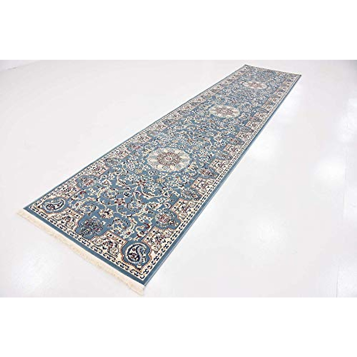 Unique Loom Narenj Collection Classic Traditional Medallion Design Area Rug, 3 ft x 13 ft, Blue/Tan