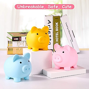 PJDRLLC Piggy Bank, Unbreakable Plastic Money Bank, Coin Bank for Girls and Boys, Medium Size Piggy Banks, Practical Gifts for Birthday, Easter, Baby Shower (Pink)