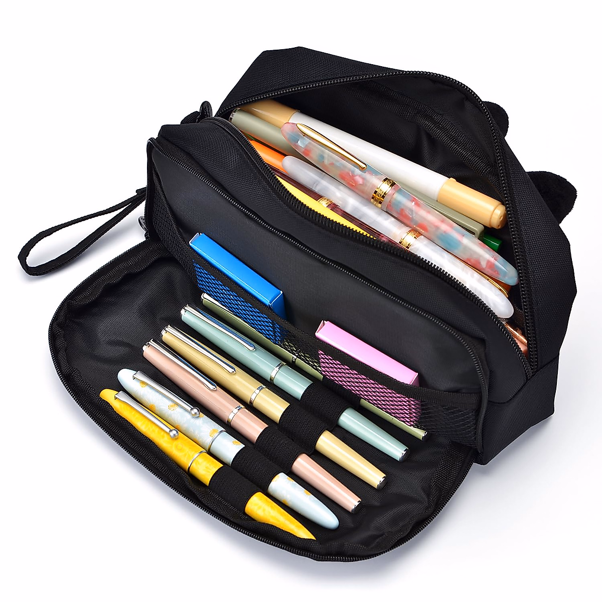 Hongdian Large Capacity Pencil Case Black Color, 3D Cat Pen Bags Pencil Pouch Organizer for Office College School