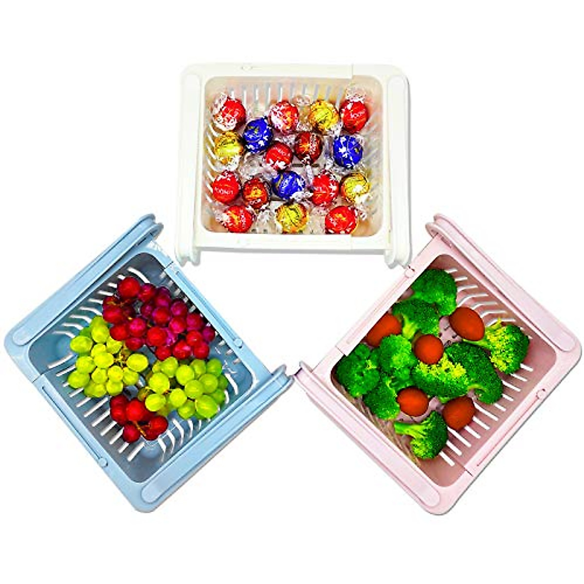 Fridge Drawer Organizer, 3 Pack Retractable Drawer Refrigerator Storage Box, Small Under Fridge Shelf Baskets, Pull Out Bins, Fridge Shelf Holder Storage Box,Fit for Fridge Shelf Under 0.6 inch Thick