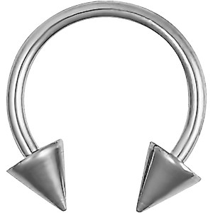 Forbidden Body Jewelry 16g 10 mm (3/8") Solid Grade 23 Titanium Double Spike Horseshoe Body Piercing Ring, 4 mm Cones