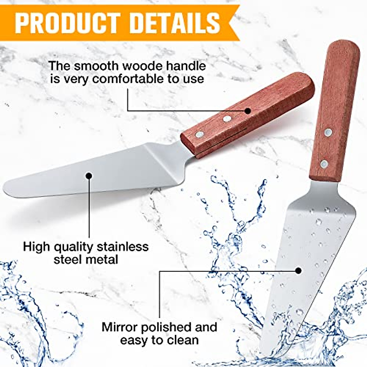 20 Packs Wood Handle Pizza Pie Server Stainless Steel Pizza Spatula Server Non Slip Triangular Spade Spatula Easy to Grip Pie Spatula Cutter Pie Knife Cake Serving Utensils for Desserts Pizza Cake