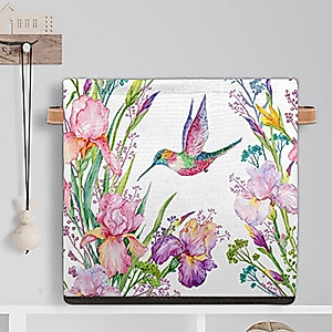 DJYQBFA Storage Basket Hummingbird Flowers Watercolor Collapsible Storage Bin with Handles Large Canvas Storage Cubes Toy Basket for Shelves Closet Nursery Cabinet Living Room Organizer 13x13x13