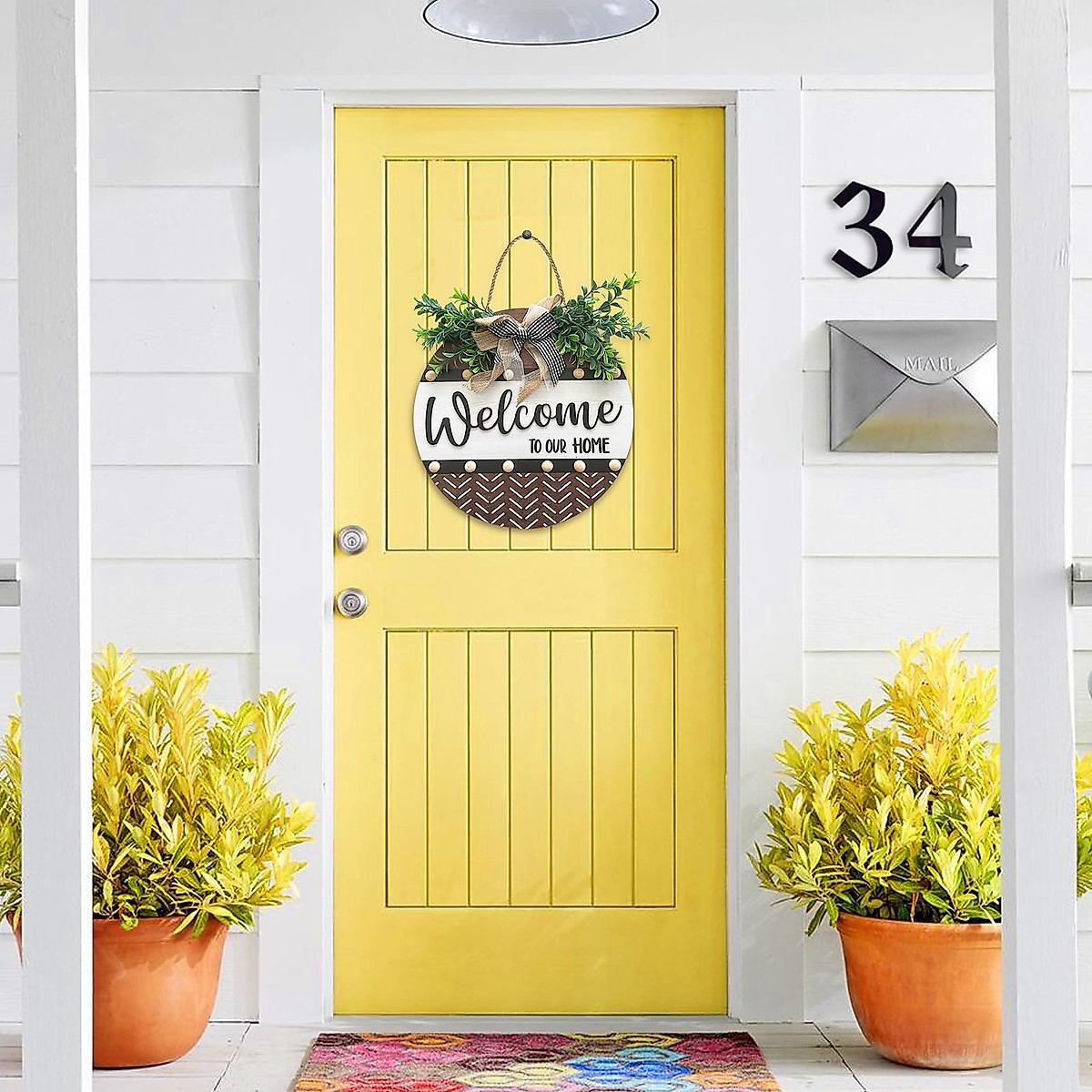 Surfapans Welcome to our Home Sign for Front Door Wall Hanging Round Wood Wreaths Outdoor Signs for Farmhouse Front Porch Decor (Wood)