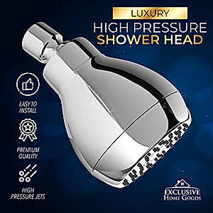 High Pressure Shower Head - Chrome - Powerful Deluxe Bathroom Showerhead with Strong Spray Stream and Small Silicone Nozzles - Universal Fit Works with High and Low Water Flow Showers-2.5 GPM