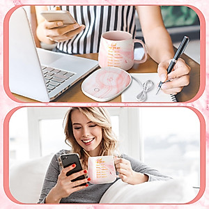 Nitial Christian Gifts God Says You are Coffee Warmer with Mug Set for Women Pink Marble Mug Warming Plate Birthday Gift Valentine's Day Gifts for Coworker Volunteer Teacher