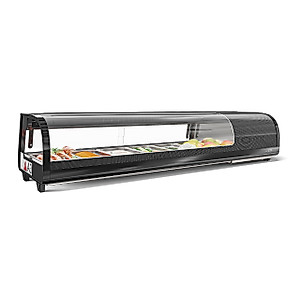 KoolMore 60 in. Glass Sushi Display Case Refrigerator ETL Listed with Stainless Steel Trays, Countertop Storage with Rear Access, Temperature Control, and LED Lighting in Black (KM-SR60-BK)