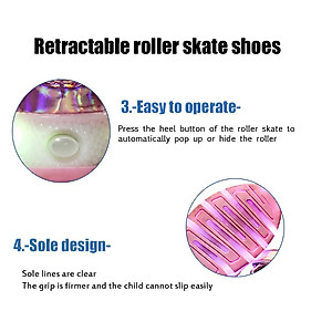 qyy Led Rechargeable Single Wheel Roller Shoes, Single Wheel Retractable Roller Skates Shoes Roller Sneakers for Unisex Girls Boys Beginners GiftPink-USA 13