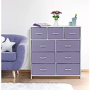 Sorbus Kids Dresser with 9 Drawers - Furniture Storage Chest Tower Unit for Bedroom, Hallway, Closet, Office Organization - Steel Frame, Wood Top, Fabric Bins (Purple, Solid)