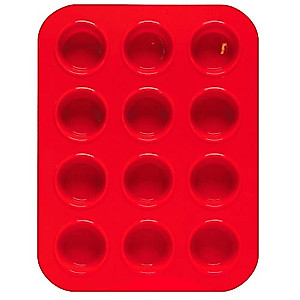 1 Mini Muffin Silicone 12 Cup Cavity Cookie Cupcake Bakeware Pan Soap Tray Mold Silicone Muffin Pan 12 Cups Regular Silicone Cupcake Pan Muffin Cakes Tart Bread BPA Free and Dishwasher Safe 9.5" x