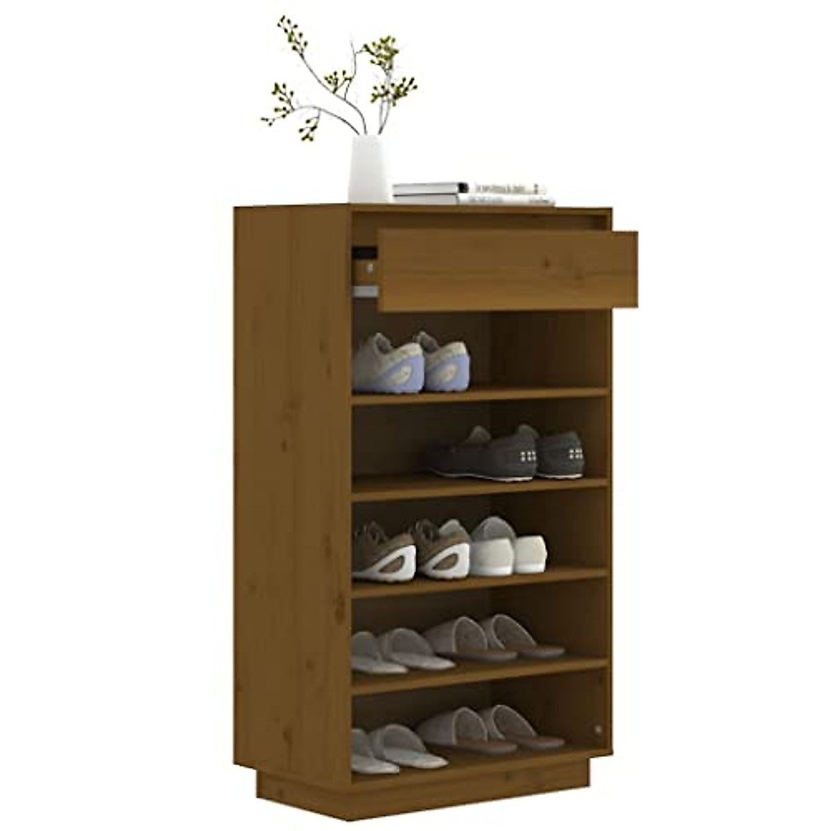 vidaXL Solid Wood Pine Shoe Cabinet Indoor Household Supply Hallway Wooden Storage Home Organizer Rack Shelf Shoe Hall Cabinet Furniture Honey Brown