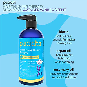 PURA D'OR 16 Oz Hair Thinning Therapy Biotin Shampoo - LAVENDER VANILLA Scent - CLINICALLY TESTED Effective Results, Herbal DHT Blocker Hair Thickening Products Women & Men, Color Safe Routine Shampoo