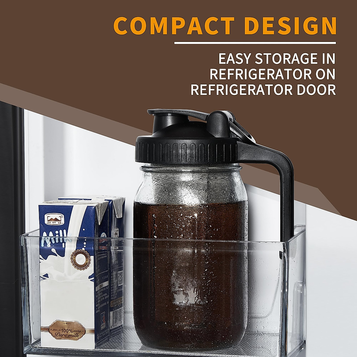 PIZVOXCold Brew Coffee Maker Pitcher, 32 oz Thick Glass Mason Jar Spout Lid with Handle & Stainless Steel Filter for Iced Brew Coffee, Ice Lemonade, Sun Tea, Fruit Drinks Container