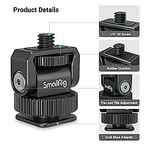 SmallRig 1/4" Mini Ball Head Cold Shoe Mount Adapter with 1/4"-20 Thread for Camera Phone Cage LED Video Light-3577