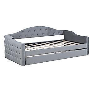 Harper & Bright Designs Twin Daybed with Trundle and USB & Type-C Charging Ports, Modern Upholstered Daybed Frame, Velvet Twin Sofa Bed Frame for Living Room, Bedroom, Gray