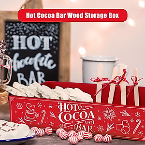 Uiifan 2 Pcs Christmas Hot Cocoa Bar Wood Storage Box with Handles Wood Box Decorative Wood Crate Wooden Basket Bin Serving Tray for Home Office Kitchen Xmas Holiday Gift Party Supplies