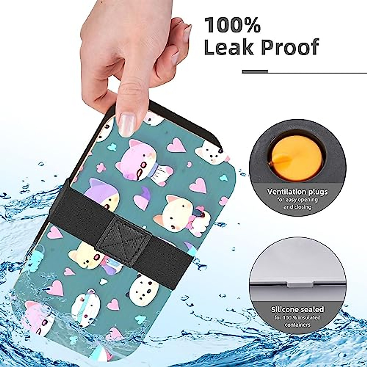 Cute Little Fox Adult Lunch Box, Bento Box, With Cutlery Set Of 3, 2 Compartments, Rectangular, Lunch Box For Adults