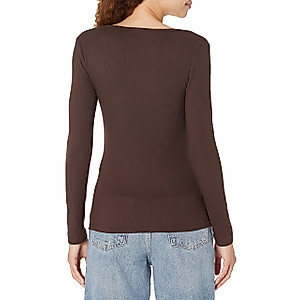 Amazon Essentials Sweater for Women, Long Sleeve Slim-Fit Rib Scoop Neck (Available in Plus Size), Pack of 2, Eggshell White/Espresso, Large