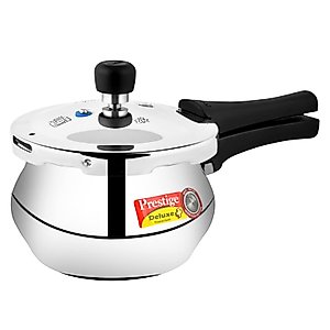Prestige PRDAH2 Deluxe Plus 2-Liter New Flat Base Aluminum Pressure Handi for Gas and Induction Stove, 2-Liter, Small, Silver
