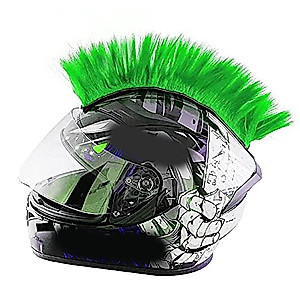 Altsuceser Helmets Mohawk Wig, Self-Adhesive Mohawk Motorcycle Helmets, Mohawk Synthetic Wigs for Bicycle Ski Snowboard Helmets, Reusable Design Light Green
