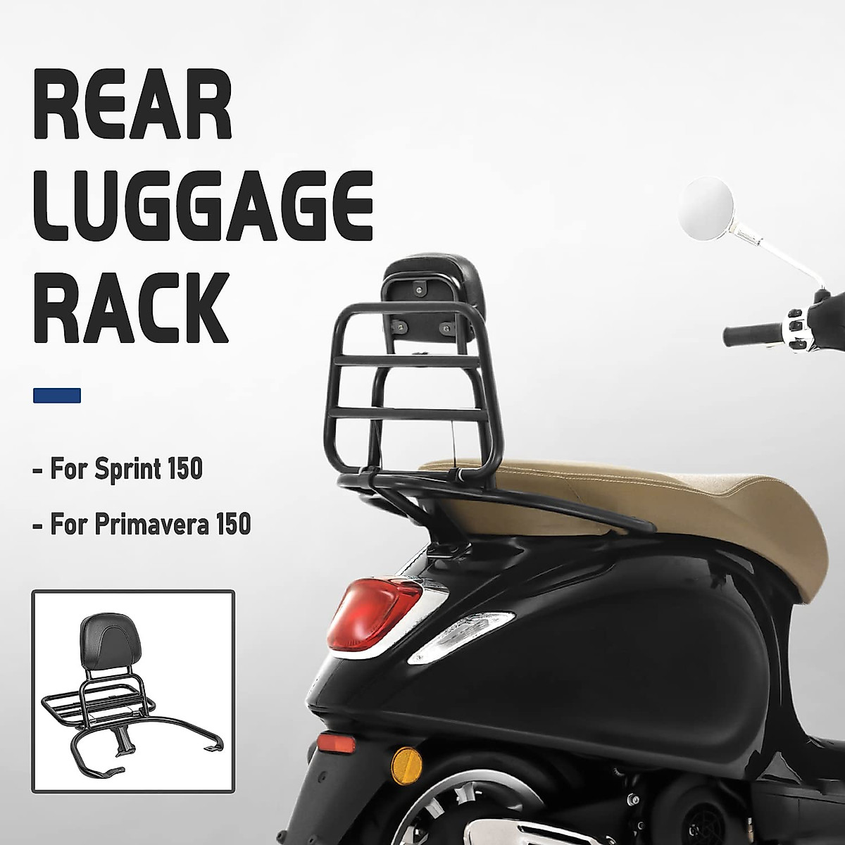 Scooter Rear Luggage Cargo Rack Adapter w/Passenger Backrest Back Rest Cushion Pad Sissybar Sissy Bar for Ve-spa Primavera Sprint Elettrica 150 2014 2015 2016 2017 2018 2019 2020 2021 2022