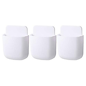 Remote Control Holders 3 Pcs Wall Mount Remote Holder Self Adhesive Remote Case Hole-Free Storage Organizer Adhesive Pen Holder Wall Sticky Cubicle For Home Office School Pencil Phone Charging White