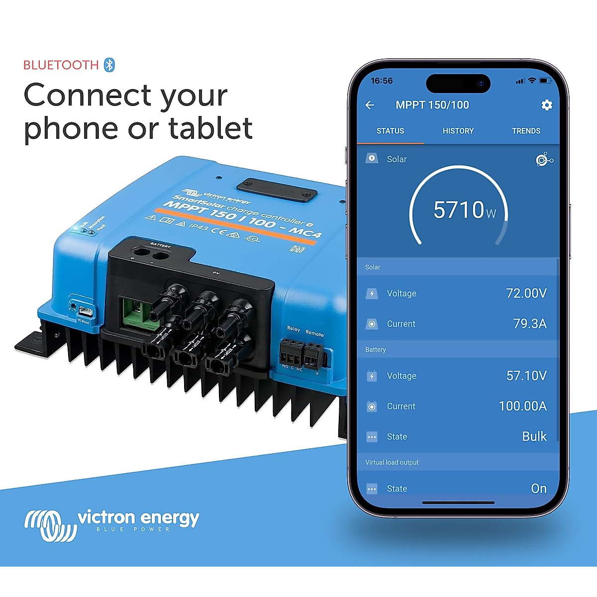 Victron Energy SmartSolar MPPT MC4 150V 100 amp 12/24/36/48-Volt Solar Charge Controller (Bluetooth)