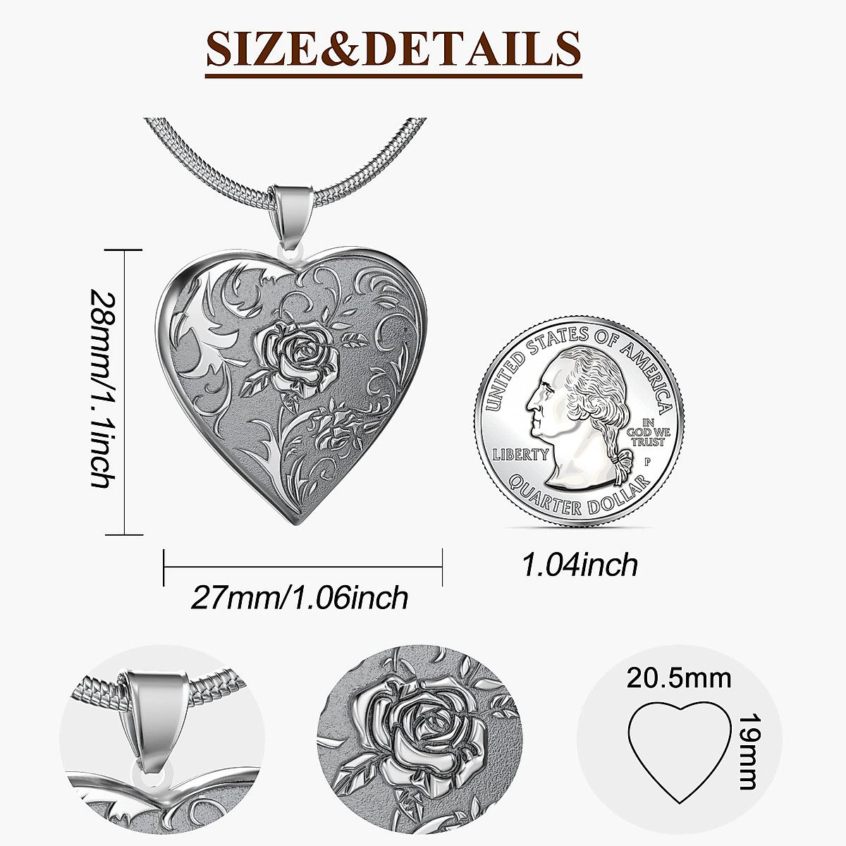 Fanery Sue Vintage Locket Necklace that Holds Pictures, Customized Picture Lockets Personalized Heart Locket with Picture Inside -Locket Necklace for Women (Silver Rose Locket)