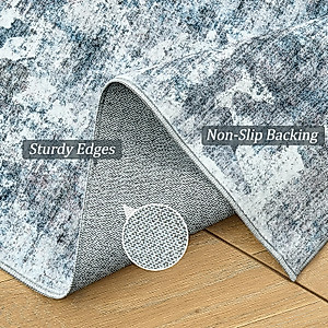 Soalmost Abstract Rug 8x10 Large Living Room Rugs Neutral Modern Washable Area Rugs for Bedroom Dining Room Non-Slip Stain Resistant Foldable Thin Rug Blue