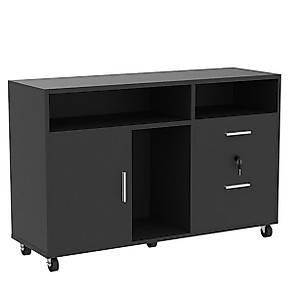 YITAHOME Wood Lateral File Cabinet for Home Office, 2 Drawer Storage Cabinet, Fits A4, Letter Size Files, Printer Stand with Shelves and Door, Black