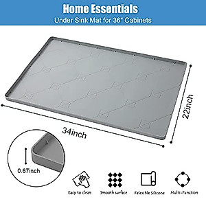 Under Sink Mat, 34" x 22" Waterproof Silicone Under Sink Liner,Under Sink Mat Kitchen & Bathroom Cabinet Liner, Raised Edge Under Sink Cabinet Mat,Prevent Drips, Leaks, Spills (Gray)