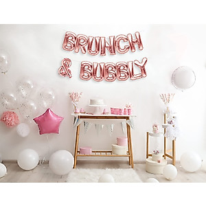 PartyForever Rose Gold BRUNCH & BUBBLY Balloon Banner Bridal Brunch Shower Bachelorette Party Decorations for Champagne Bubbly Bar