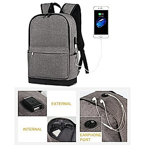 Kids School Backpack, Classic Basic Kids Backpacks 15.6 inch Laptop Bookbag with USB Charging Port Lightweight Casual Daypack Water Resistant Travel Bookbag Student Backpack for Teens Boys Girls, Grey